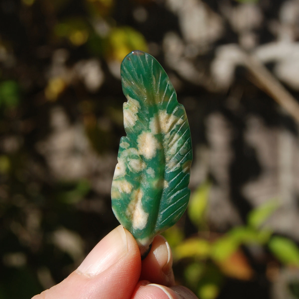 2in RARE Green Sakura Flower Agate Crystal Feather Carving, Madagascar ...