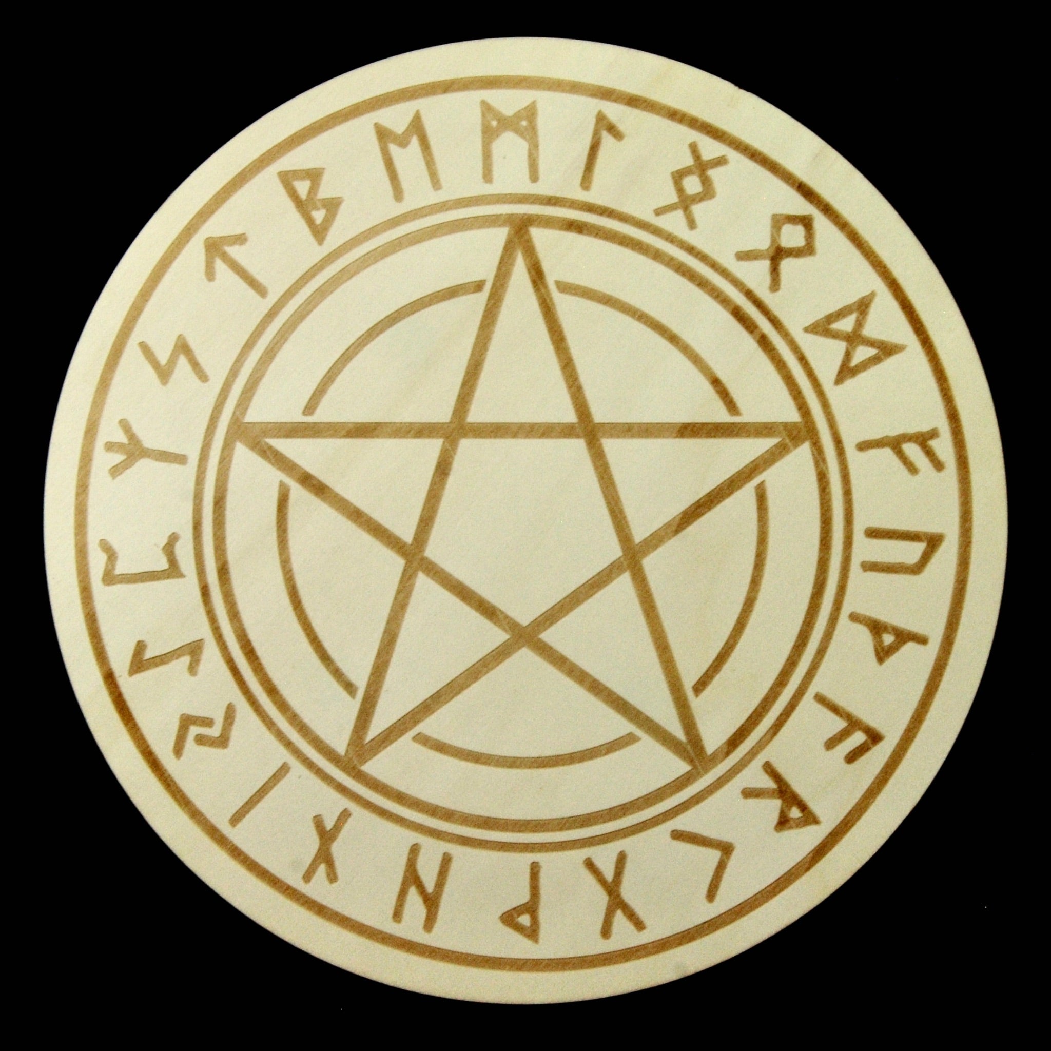 12in Wood Crystal Grid PENTACLE with RUNES, Pendulum Mat Sacred Geomet ...